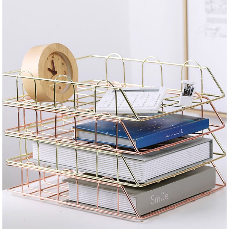 Iron Multi-Layer Stack Storage Basket Desktop Book Information Storage ...