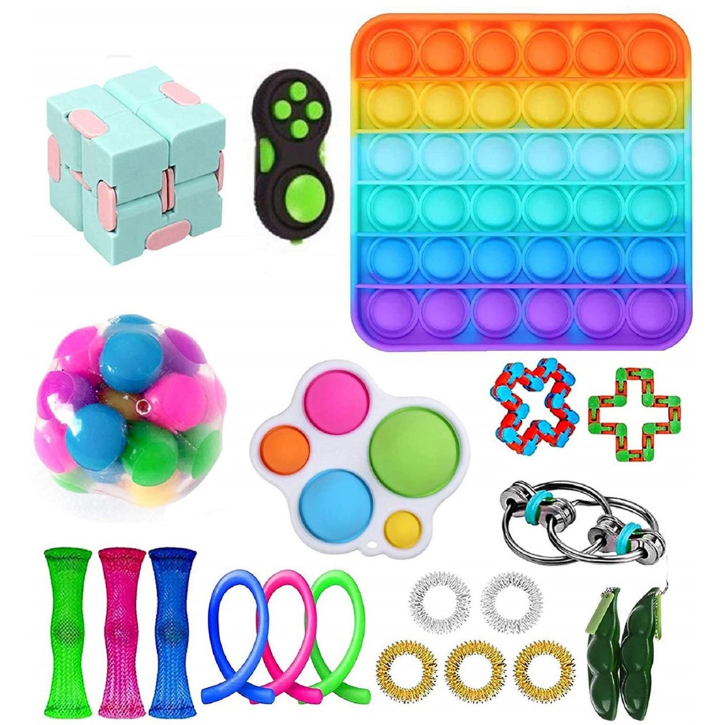 23 IN 1 Fidget Toys Pops it Sensory Antistress Toy Pack Squishy ...
