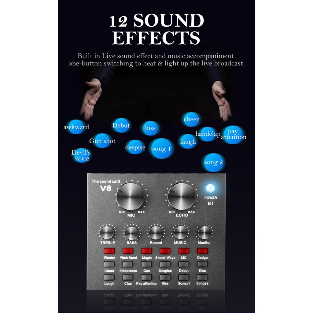 V8 Audio Stereo Headset Microphone Webcast Streamer Live Sound Card ...