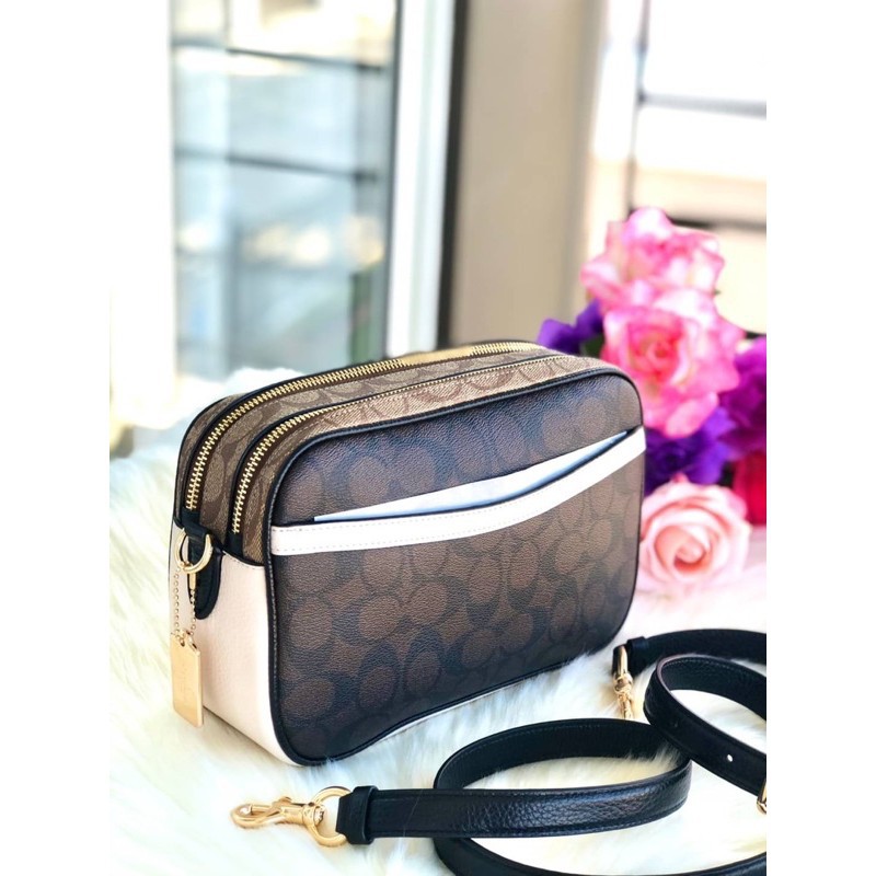 (ผ่อน0%) กระเป๋าสะพายข้าง กระเป๋าสะพายข้าง COACH C1767 JES CROSSBODY IN BLOCKED SIGNATURE CANVAS ...
