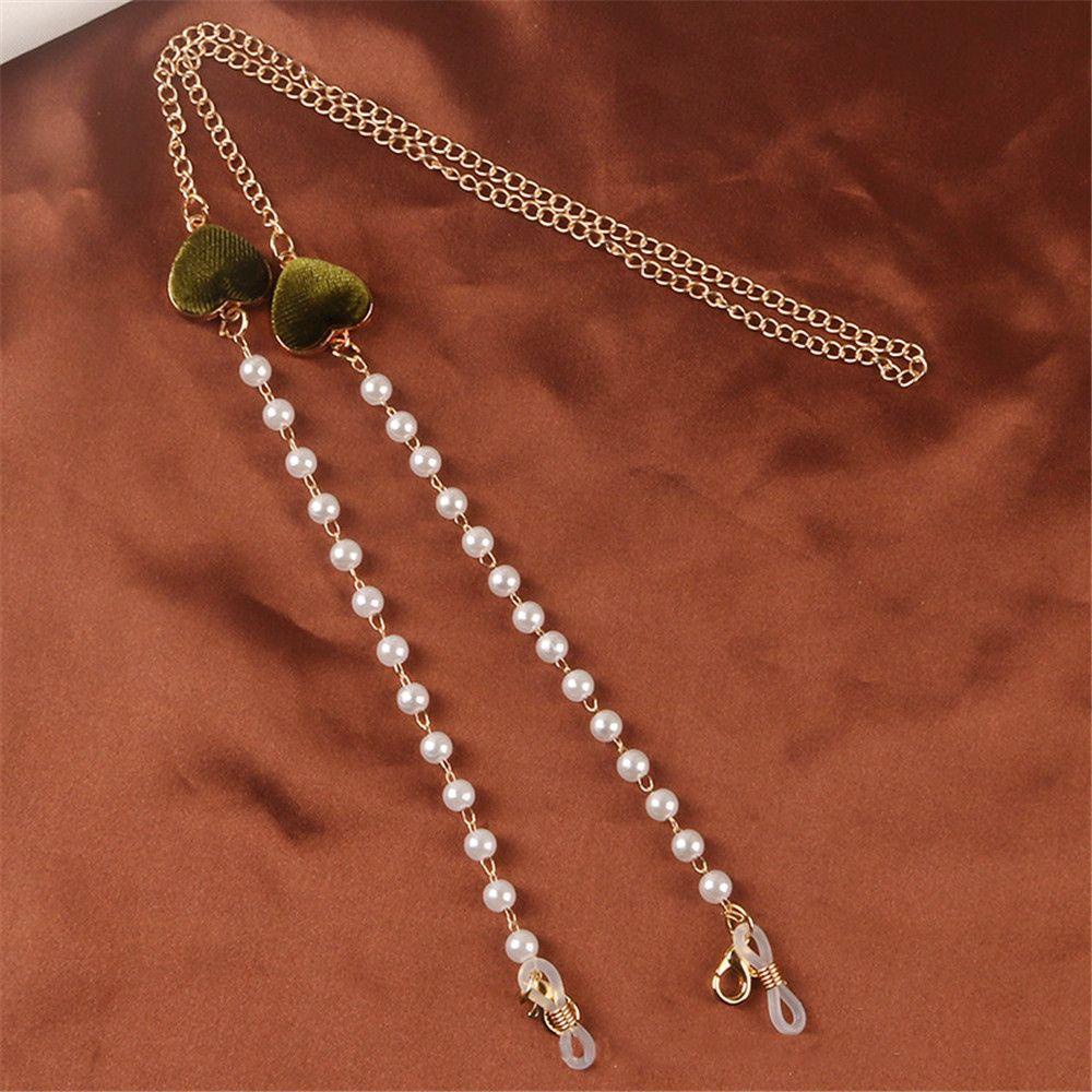 Upstop สายโซ่คล้องแว่นตา ผ้ากํามะหยี่ ประดับไข่มุก อะคริลิค รูปหัวใจ ...