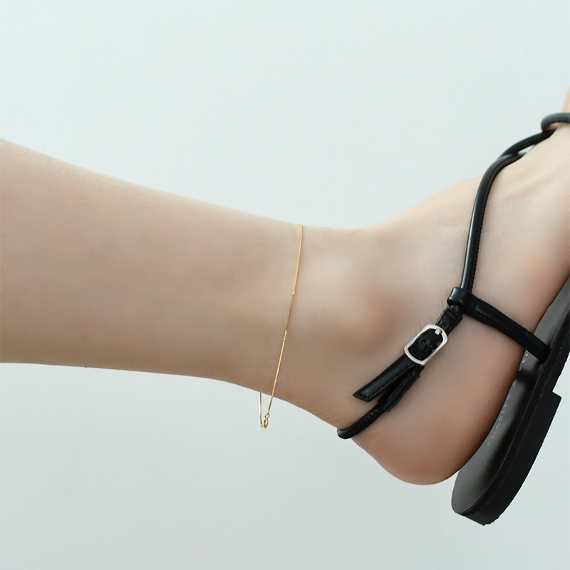 L.Bardeen 18K Gold Box Chain Advanced Anklet Temperament Simple Authentic Plain Design Gift for ...