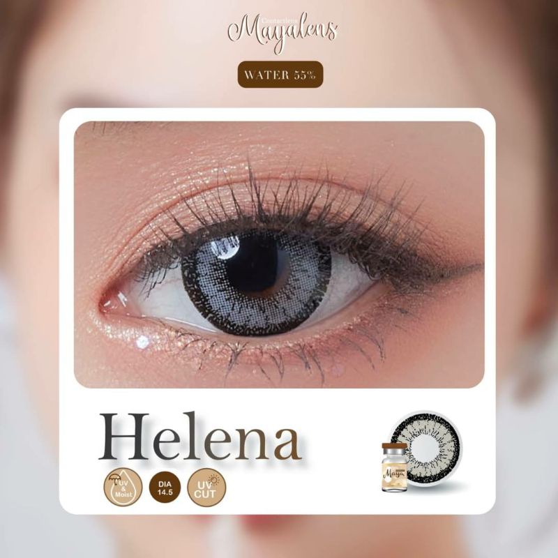 (บิ๊กอายตาโต ตัดขอบ) คอนแทคเลนส์ Helena Gray Brown แบรนด์ Mayalens ...