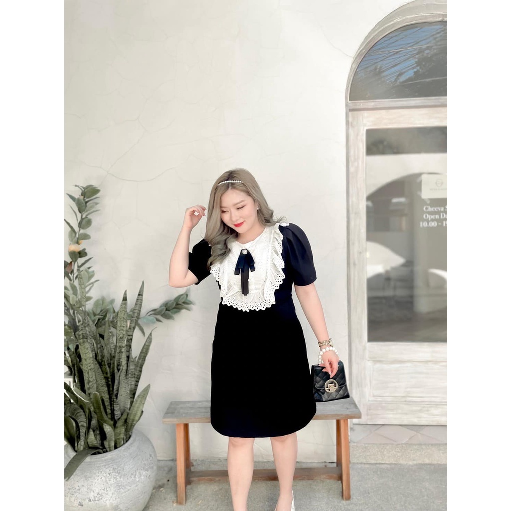 Calorie Fashion CL245มินิเดรสสีดำ แต่งระบายผ้าขาวด้านหน้า เดรสสาวอวบ ชุดสาวอวบ - bow_bow2010 ...