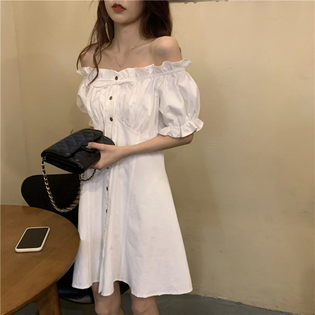 พร้อมส่ง Piki white dress เดรสแขนสั้นสีขาวงานสวย (IN34369 ...