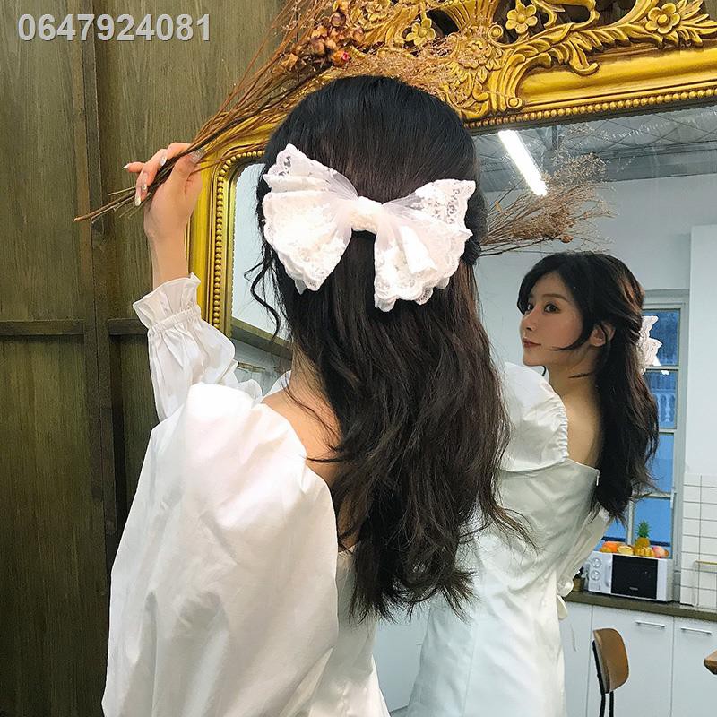 XIAOBAOBEI๑กิ๊บโบว์เกาหลีกิ๊บโบว์ใหญ่นางฟ้าลูกไม้ลูกไม้ผมคลิปหวานย้อนยุคโบว์เหล็กโบว์ใหญ่คลิป ...