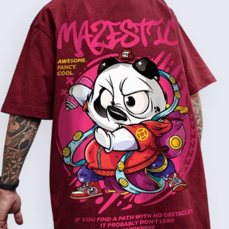 (Cod) เสื้อยืดแขนสั้น ผ้าฝ้าย พิมพ์ลาย Back Distro PANDA MAZESTIC 30s ...