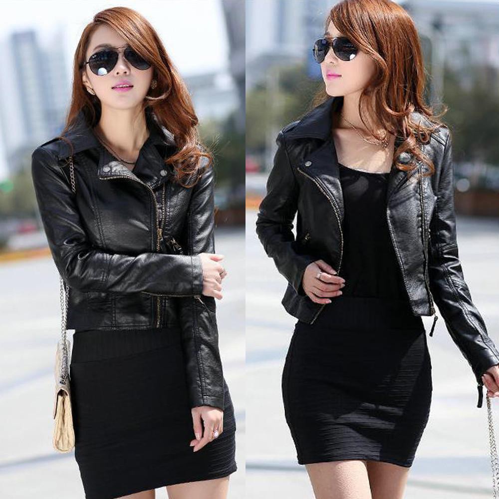 *AT* Women Motorcycle Pu Jacket Biker Coat Leather Jackets Short ...