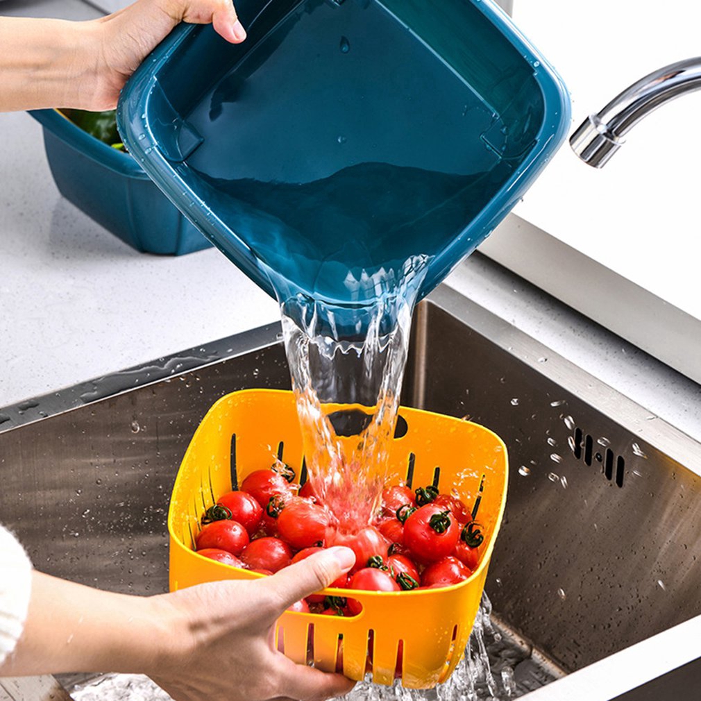 Kitchen Double-layer Drain Basket / Plastic Food Strainer Fruit Wash ...