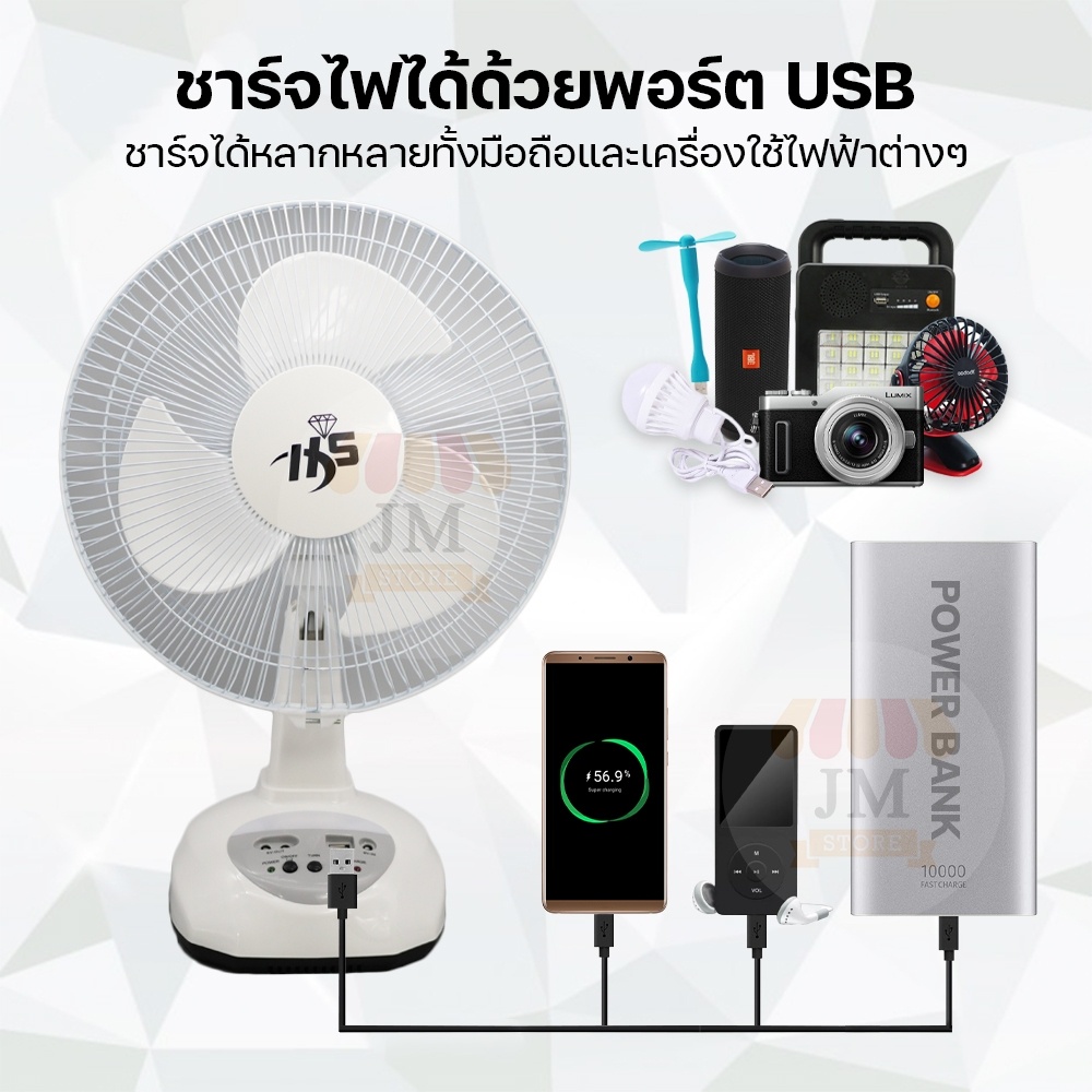 พัดลมโซล่าเซลล์ส่ายได้ Solar HS-8019 พัดลมพกพา พัดลมตั้งพื้น แถมฟรี หลอดไฟ พร้อมแผงโซล่าเซลล์ ...