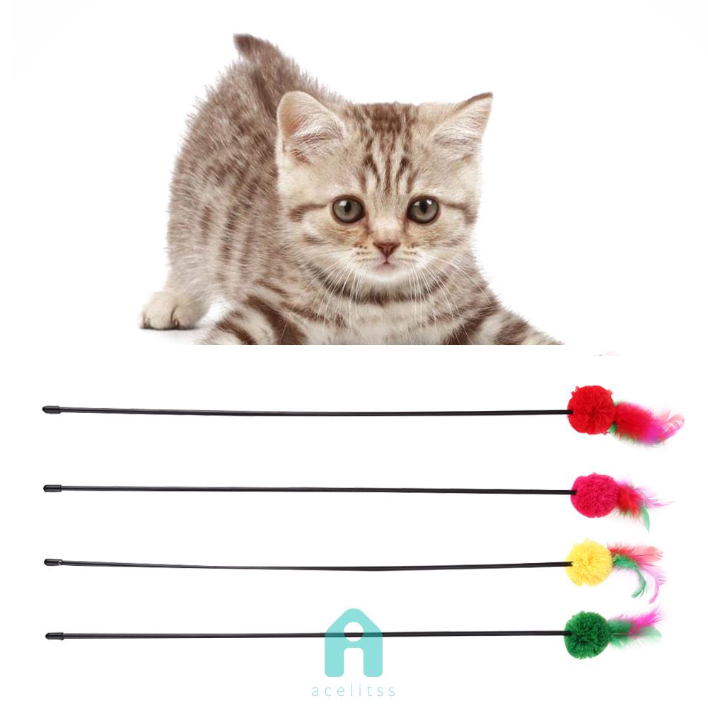 ACT☛5pcs Ultra Long Rod Pets Toy Fashion Cat Play Feather Teaser Small ...