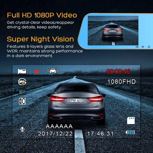 NTP ส่งด่วน 1 วัน XH-303 กล้องติดรถยนต์ 4.3นิ้ว (กระจกตัดแสง กล้องหน้า ...