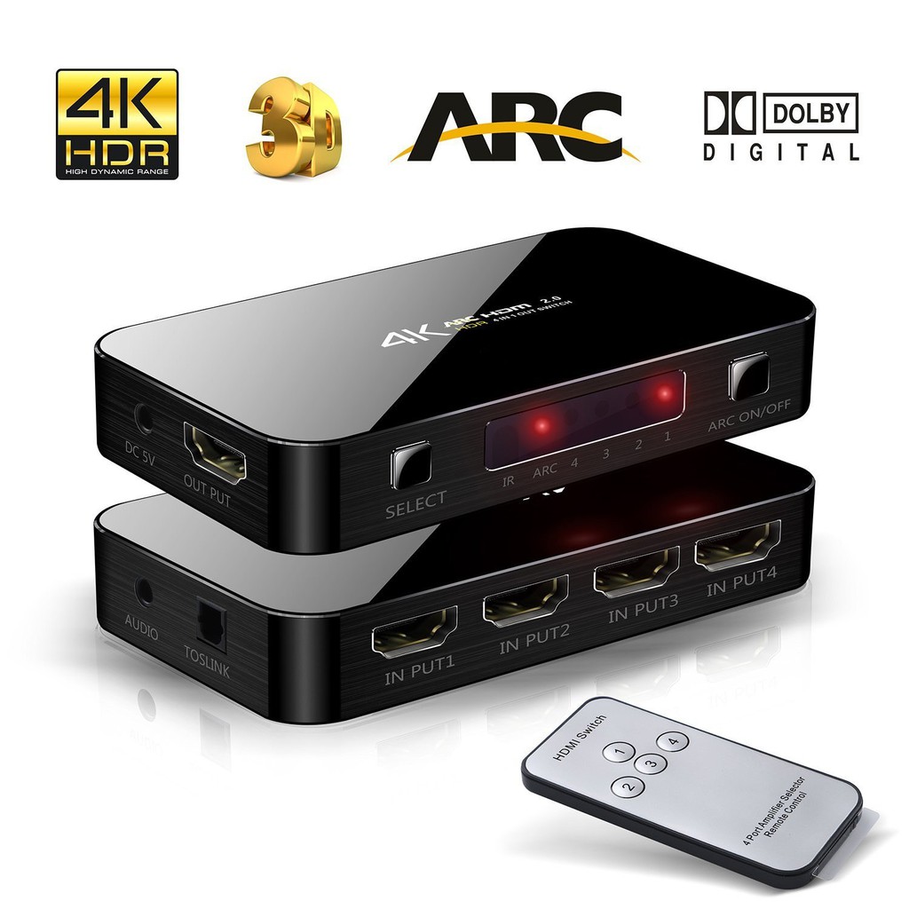 HDMI Switch ARC 4K HD 4 Port 4K x 2K Audio Optical TOSLINK HDMI with IR ...