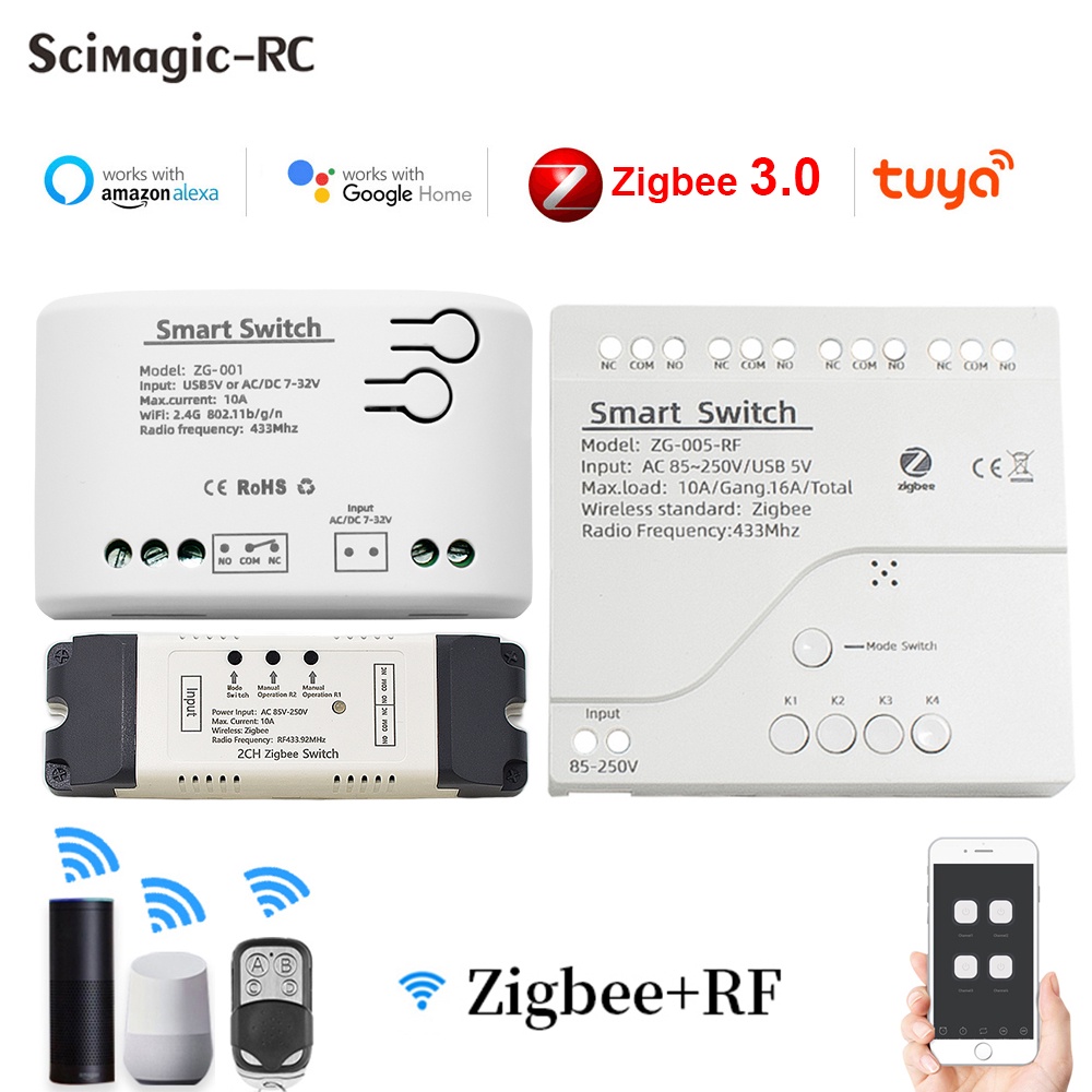 ZigBee 1/2/4CH AC DC 12V 24V 220V Tuya Smart Relay Module Remote ...