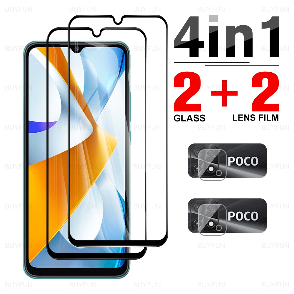 4in1 ฟิล์มกระจกนิรภัยกันรอยหน้าจอ ขอบสีดํา สําหรับ Xiaomi Poco C40 C 40 ...