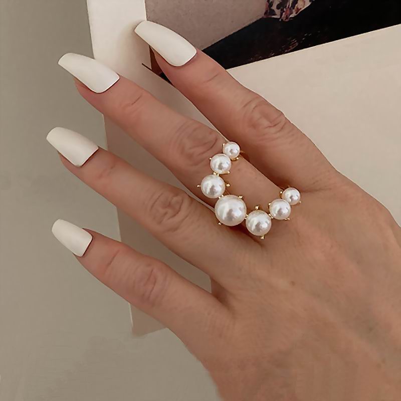 Fashion Big Geometric Pearl Rings For Women 2020 New Personality Jewelry Statement Open ...