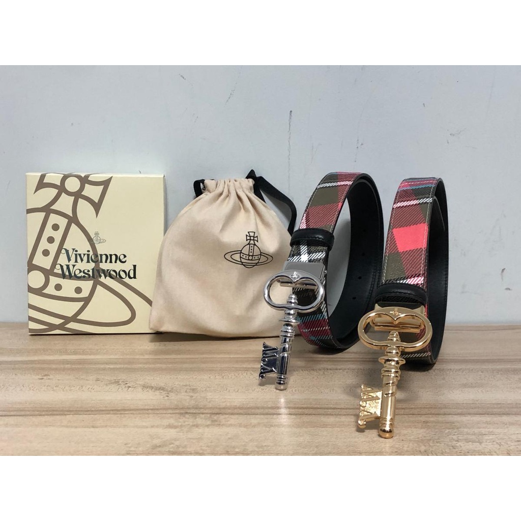 Vivienne เข็มขัดหนังวัว ลายสก๊อต สไตล์ตะวันตก สําหรับผู้ชาย และผู้หญิง ...