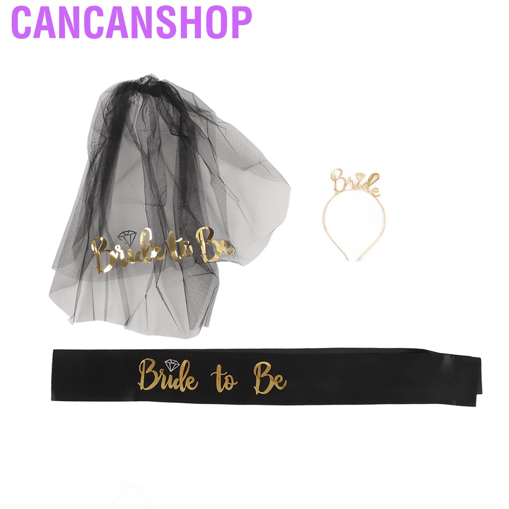 Cancanshop Bride To Be Tiara Shiny Black Bridal Wedding Ribbon Fringe ...