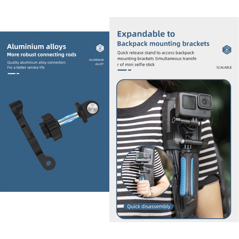 Telesin Backpack strap mount with 360Rotation multifuctional J hook for ...