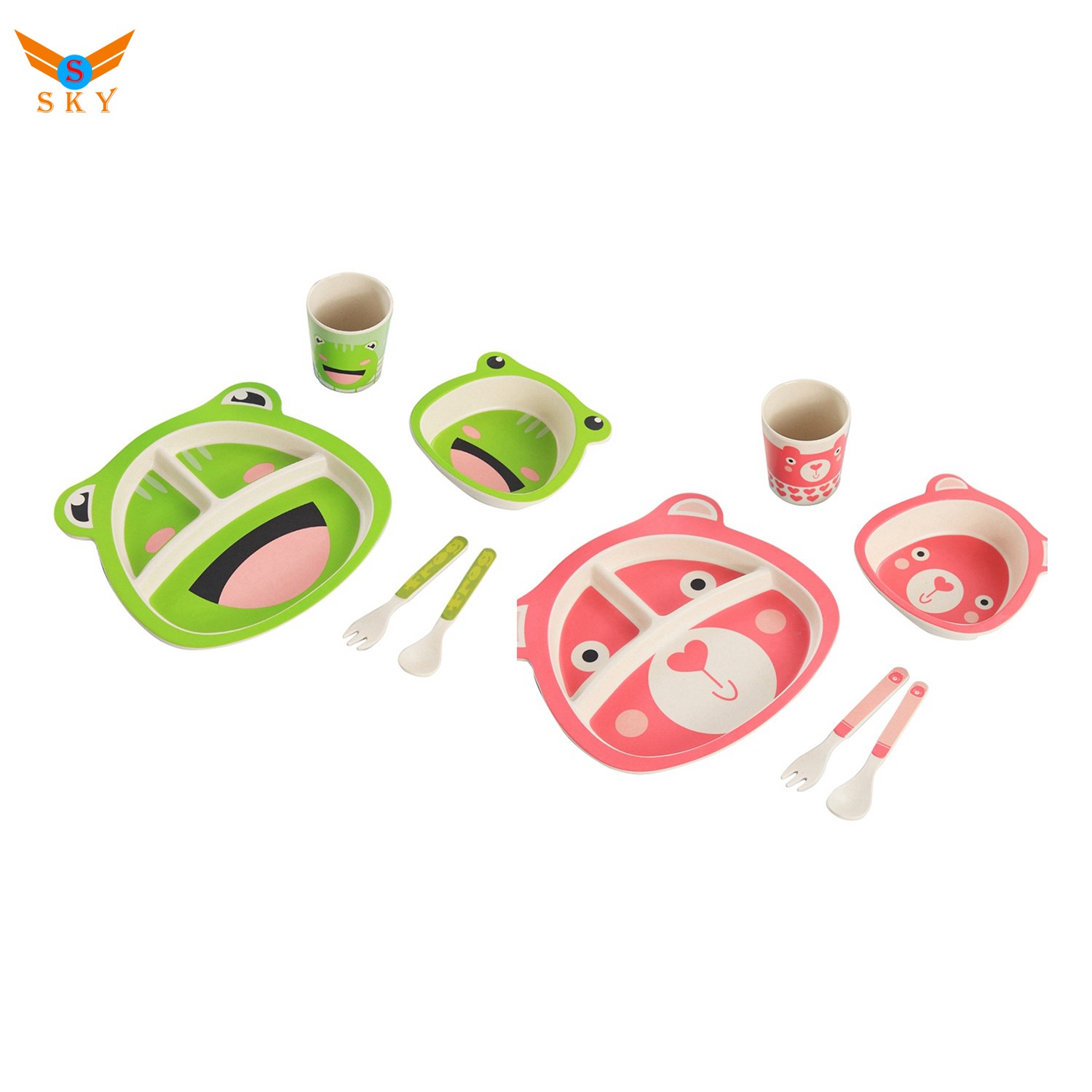 COD 5Pcs/Set Baby Training Tableware Children Cartoon Dinnerware Pink ...