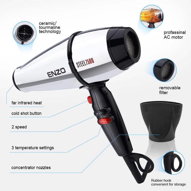 หมอนท่องเที่ยว ENZO 8000W rofessional Hair Dryer Brush Metal Body ...