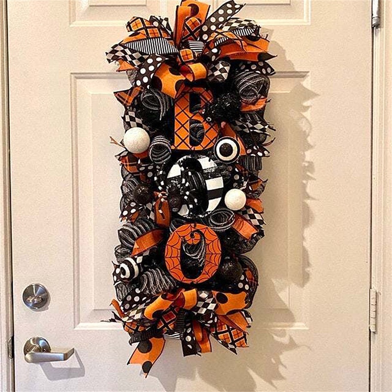 ฮาโลวีนHalloween Wreath Door Hanging Decoration Halloween BOO Letter ...