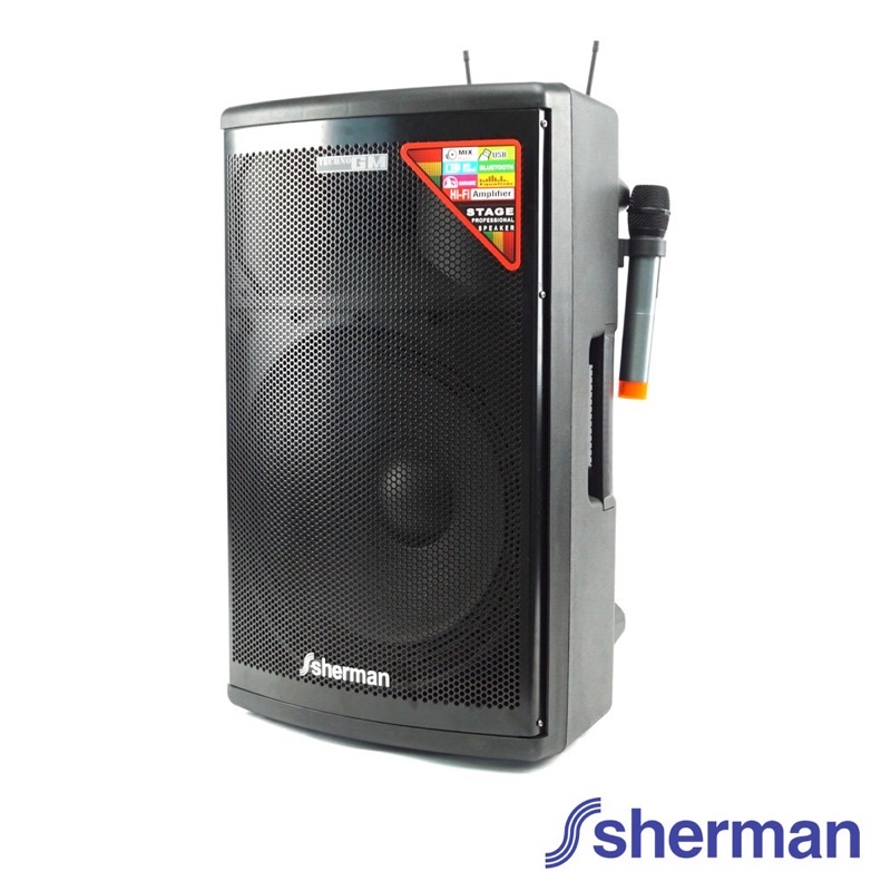 SHERMAN SPEAKER APS-115 ลำโพงบลูทูธ มีล้อลาก ขนาด 15 นิ้ว 100 วัตต์ USB Bluetooth active speaker ...