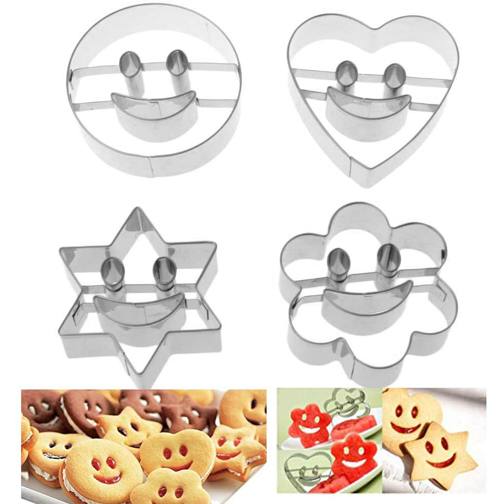 4pcs Smiley Cookie Cutter Stainless Steel Cookie Biscuit Cutters Baking ...