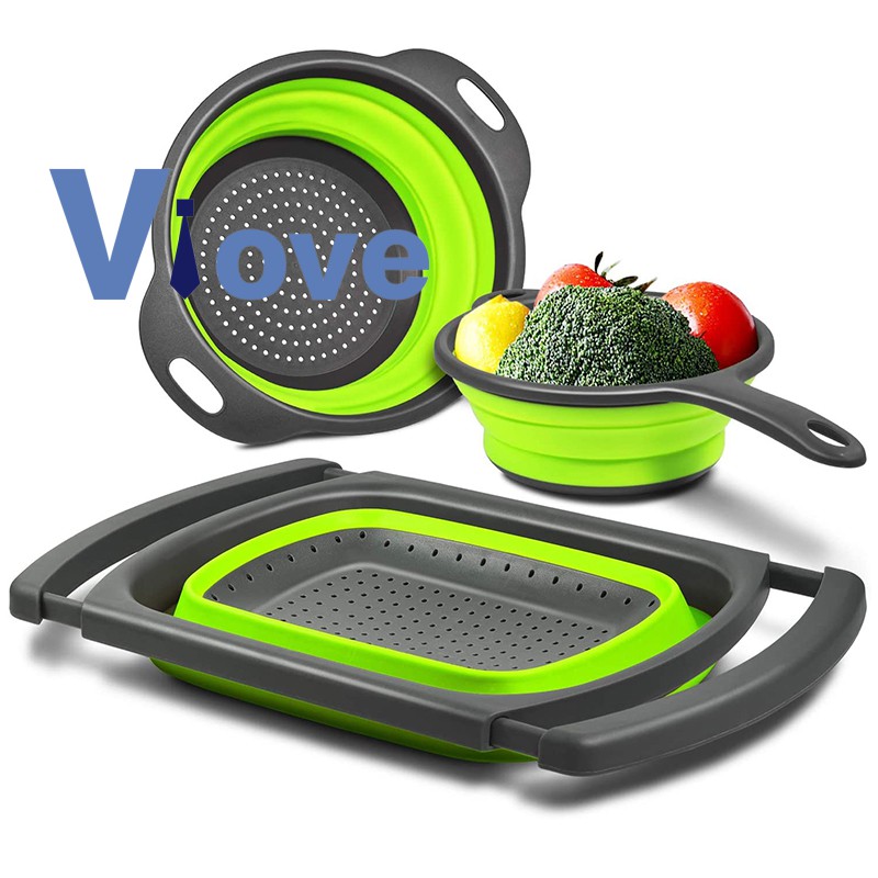 3-Packs Kitchen Foldable Silicone Strainer Colanders - chasoedfg.th ...