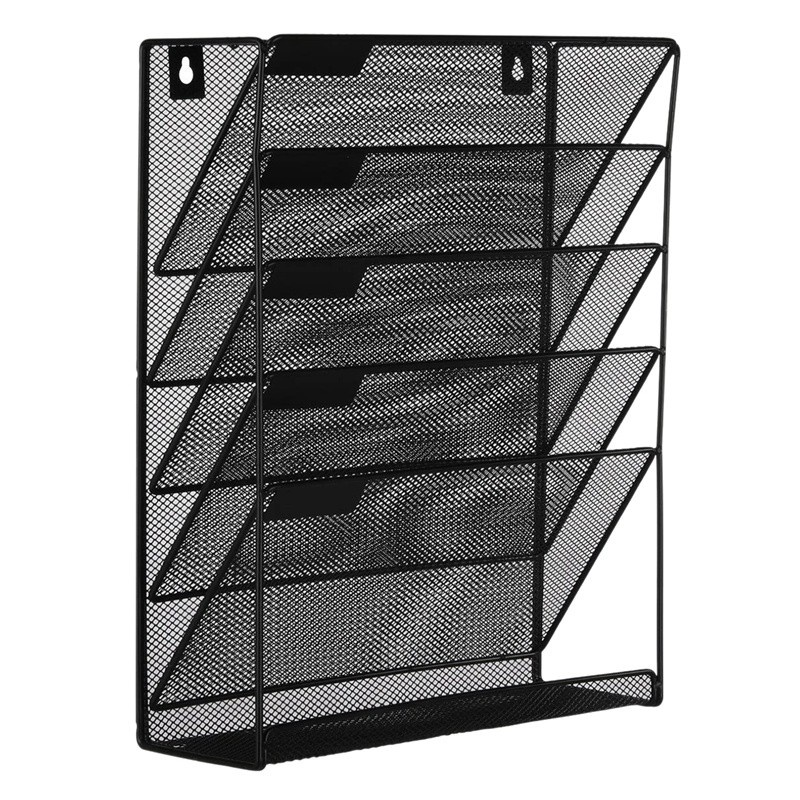 Metal Mesh Wall-Mounted Magazine File Rack Office Desk 5 Layer Interval ...
