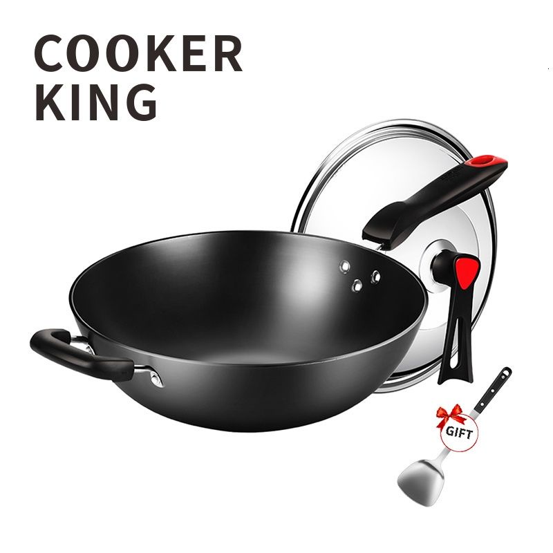 Original COOKER KING Cast Iron Wok Carbon Steel Wok Cast Iron Cookware ...