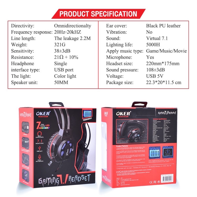 GAMING HEADSET 7.1 OKER G328 - aekchirawattanadeelert - ThaiPick
