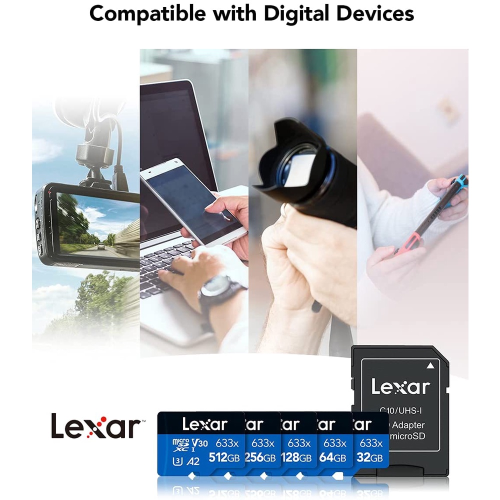 Lexar High-Performance 633x 32GB64GB128GB microSDHC UHS-I Card w SD ...
