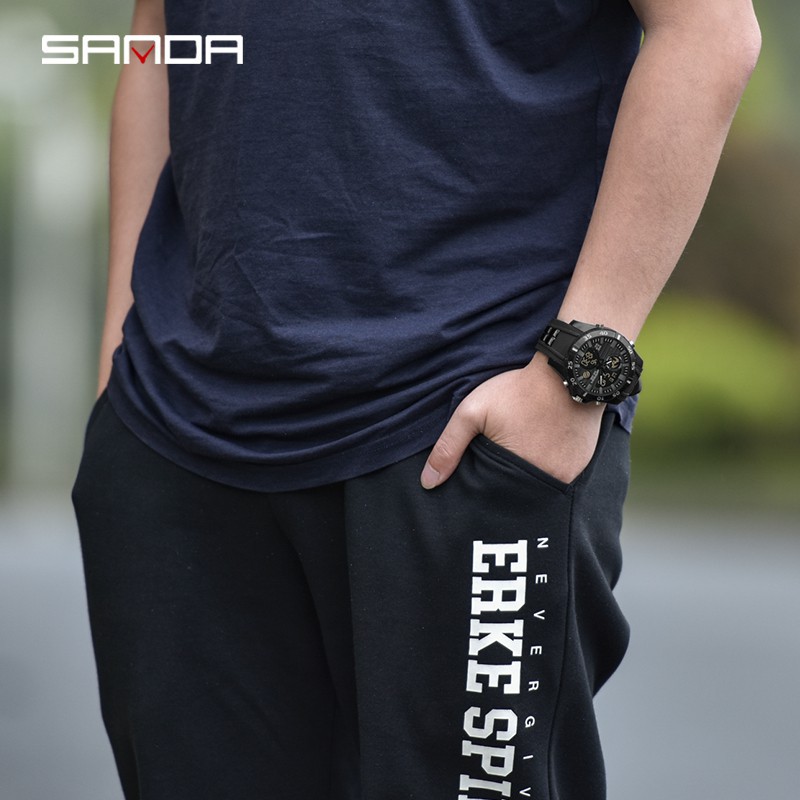 Sanda นาฬิกาข้อมือสปอร์ตกันน้ําพร้อมไฟ Led สําหรับผู้ชาย - tianjiangxi ...