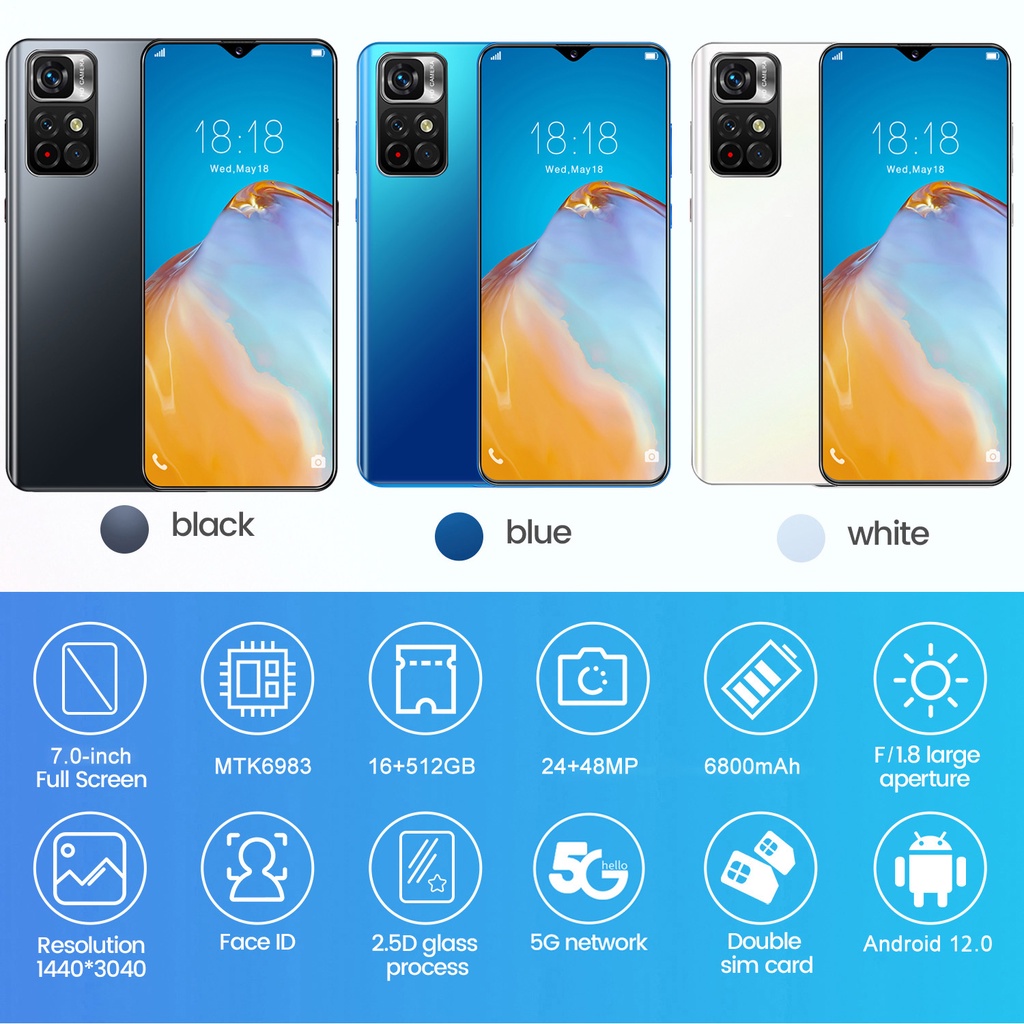 โทรศัพท์มือถือ P41 Pro 16GB+512GB โทรศัพท์มือถือราคาถูก 7.0นิ้วHD ...