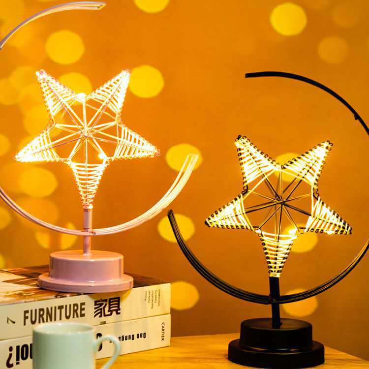 โคมไฟกลางคืน led รูปดาวเหล็กดัด สไตล์นอร์ดิก สําหรับตกแต่งห้องนอน ข้าง ...