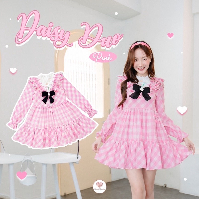 Maria diamond mini dress ลายสก๊อตสีชมพูทรงปล่อย - p_perfect - ThaiPick