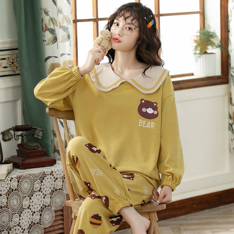 ชุดนอน ชุดนอนด้าย Pajamas Cute Japanese Sweet Long Sleeved Spring And