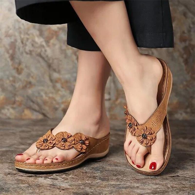 2021 Fashion Women's Wedge Slides Female Cute Flower Sandal Slides ...