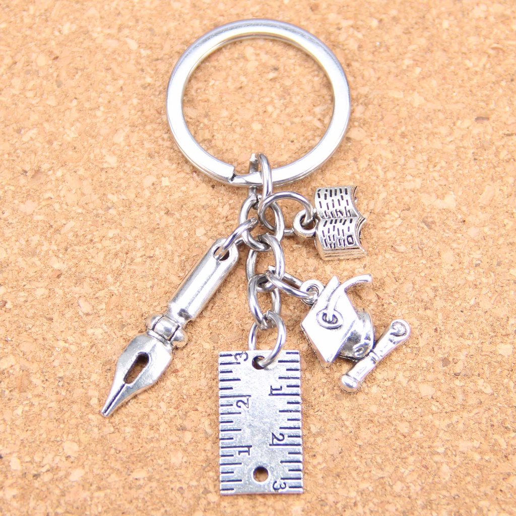20pcs DIY Keychain graduation cap and diploma pen book ruler Pendants ...