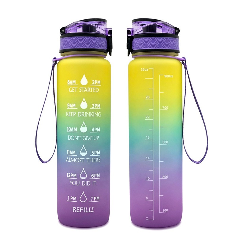 1L Plastic Sports Bottle Frosted Gradient Water Cup Space Cup Water ...
