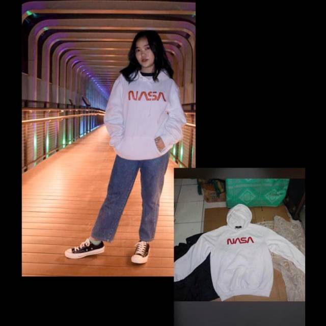 เสื้อกันหนาวมีหมวกสีขาว Nasa H M - ventelashoes18.th - ThaiPick