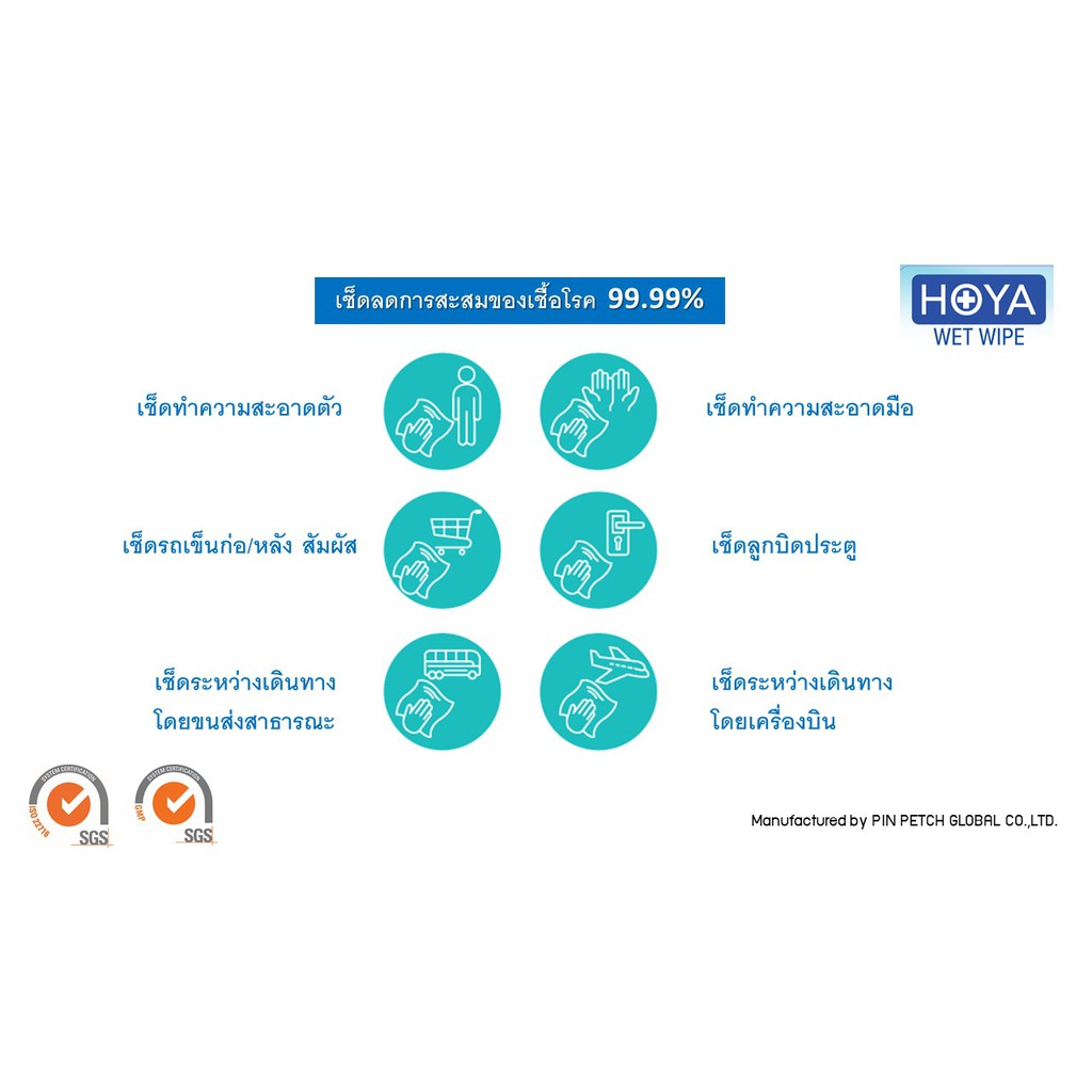 โฮญ่า ทิชชู่เปียก สูตรแอลกอฮอล์ 75vv 12 แผ่นใหญ่ HOYA (75vv Alcohol ...