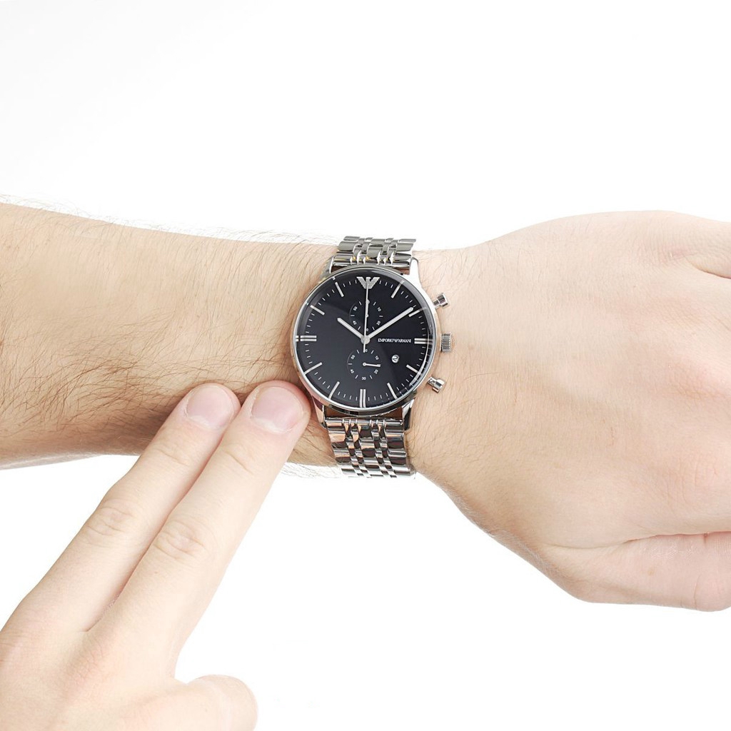 Original Mens Emporio Armani Chronograph Steel Watch 43mm AR0389 ...