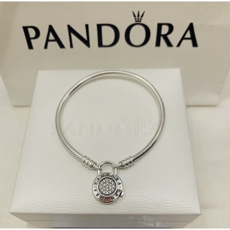 Pandora moment pave padlock clasp snake chain bracelet size18 19 20 21 ...