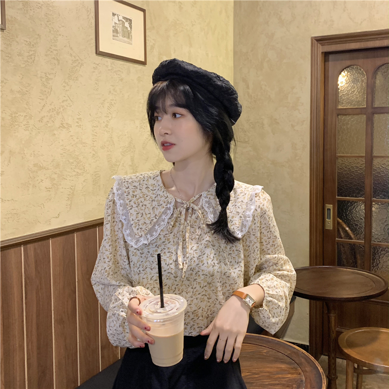 เสื้อแขนยาวลายดอกไม้สไตล์เกาหลีสําหรับผู้หญิง - alonsos.th - ThaiPick