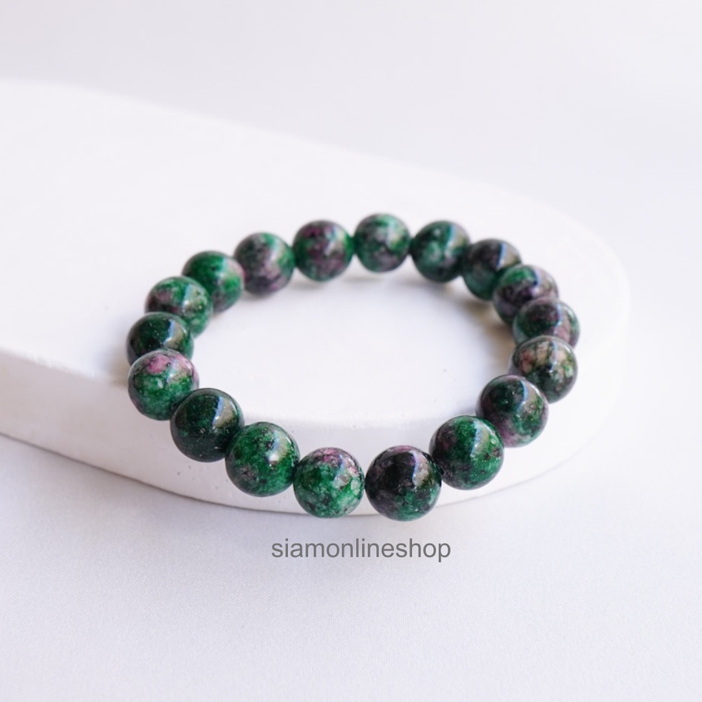 RUBY ZOISITE หิน รูบี้ซอยไซต์ เลือกขนาดเม็ดหินได้ (4-12 มม.) หินแห่งสติปัญญา สร้อยข้อมือหินแท้ ...