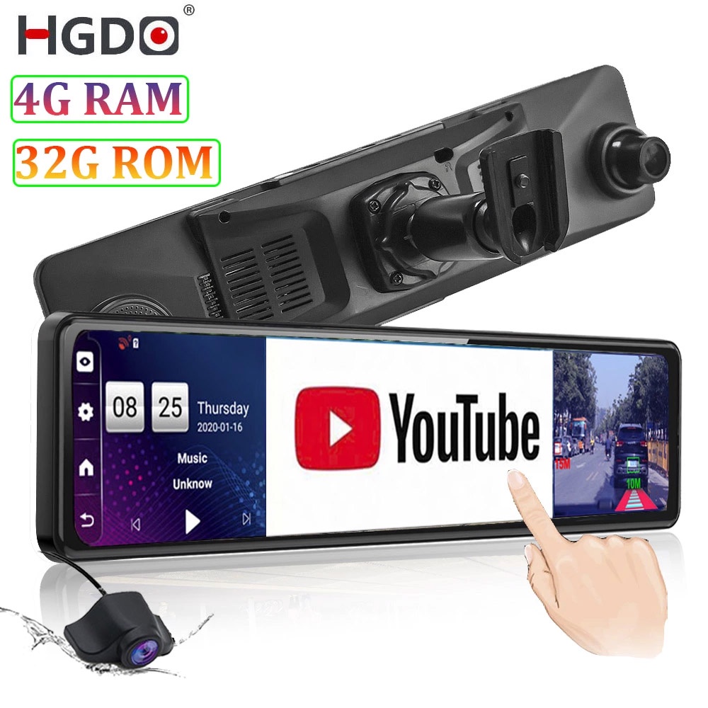 HGDO 4G Video Recorder 12 Car DVR Mount Android Rear View Mirror Camera ...