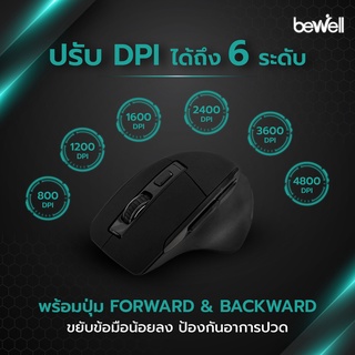 Bewell Semi-vertical Ergonomic mouse เมาส์ไร้สายกึ่งแนวตั้งเพื่อสุขภาพ จับง่ายขึ้น แบตอึด ใช้ได้ ...