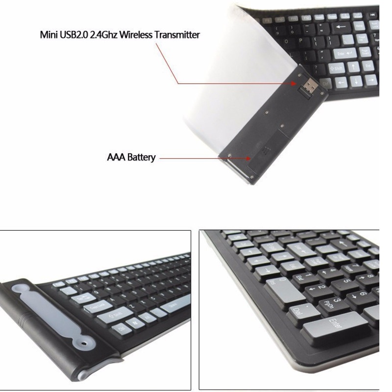 BFoldable Silicone Wireless Keyboard 2.4G Usb Flexible Waterproof Slim ...